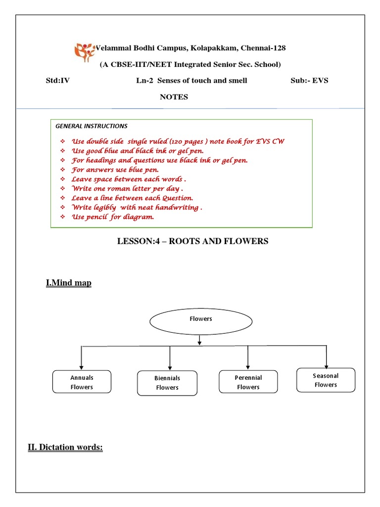 Lesson:4 - Roots and Flowers: General Instructions | Download Free PDF ...