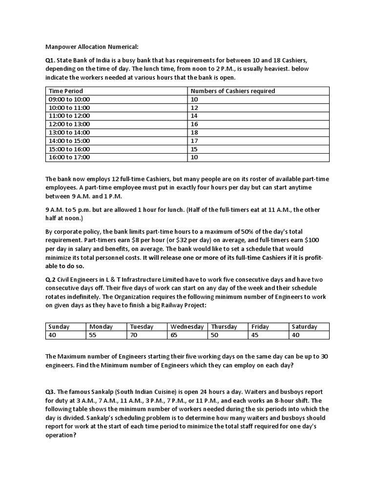 Manpower Allocation Questions | PDF | Employment | Salary