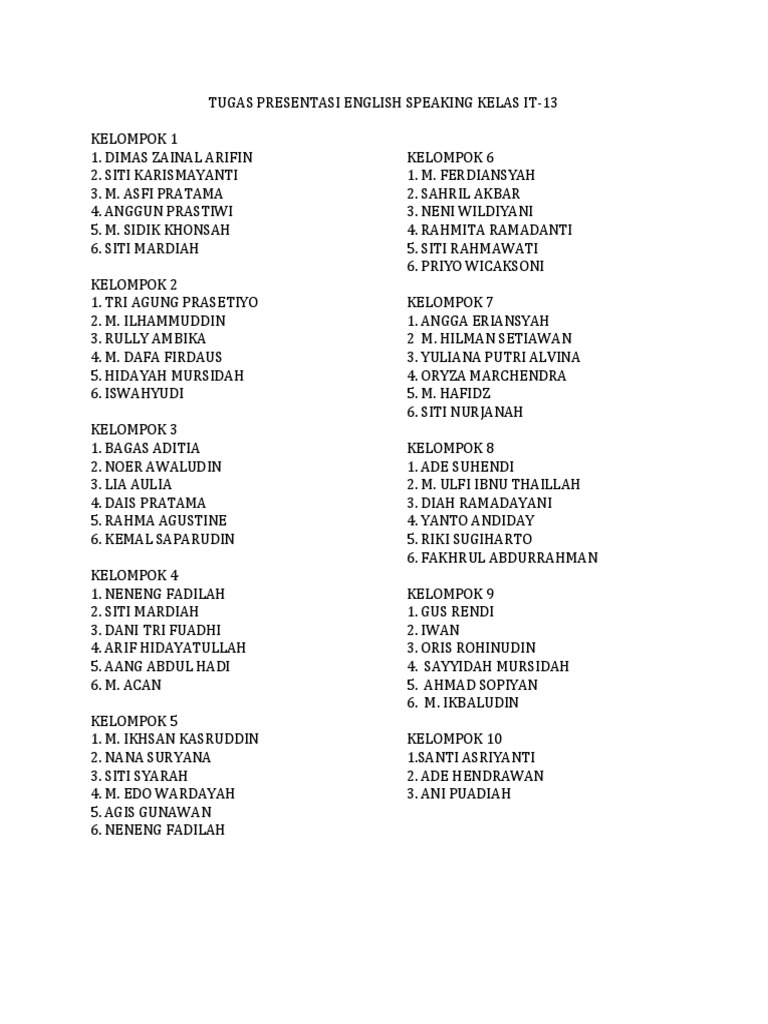 Tugas Presentasi English Speaking Kelas It | PDF