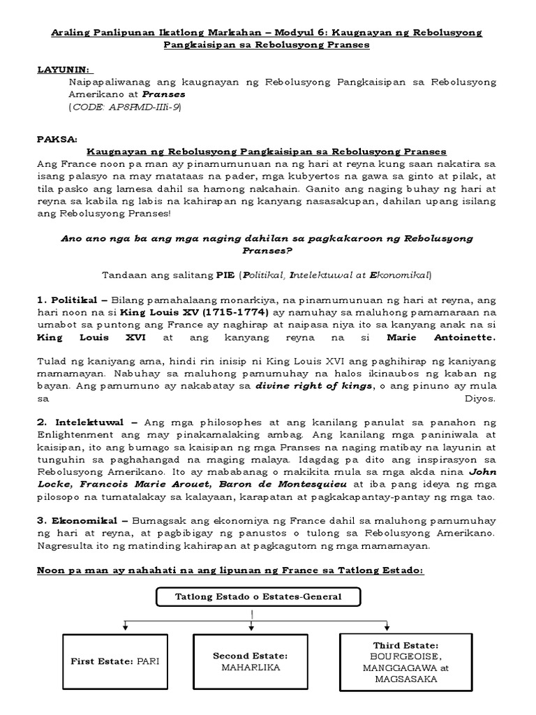 Module 6 Kaugnayan NG Rebolusyong Pangkaisipan Sa Rebolusyong Pranses ...