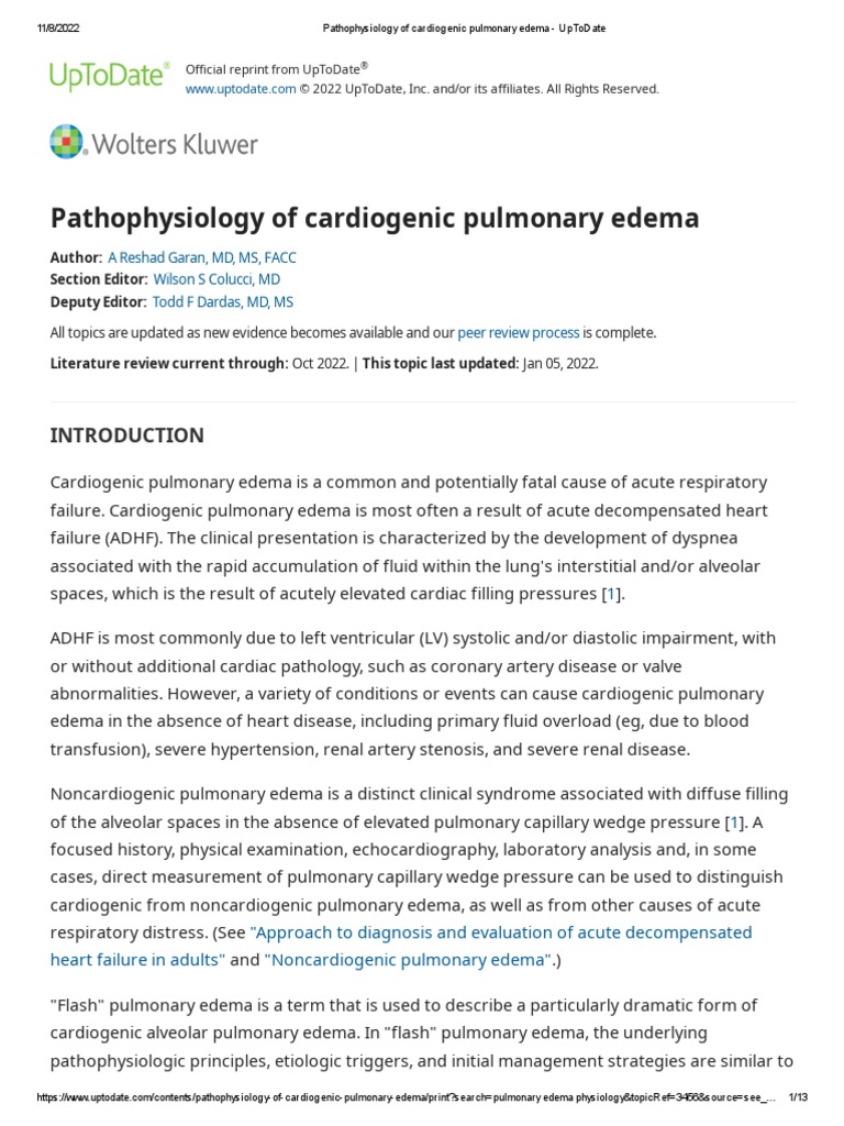 Pathophysiology of Cardiogenic Pulmonary Edema | PDF | Diastole | Heart