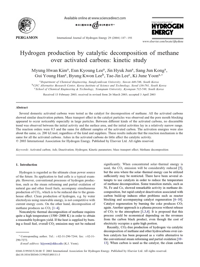 Hydrogen Production by Catalytic Decomposition of Methane Over ...