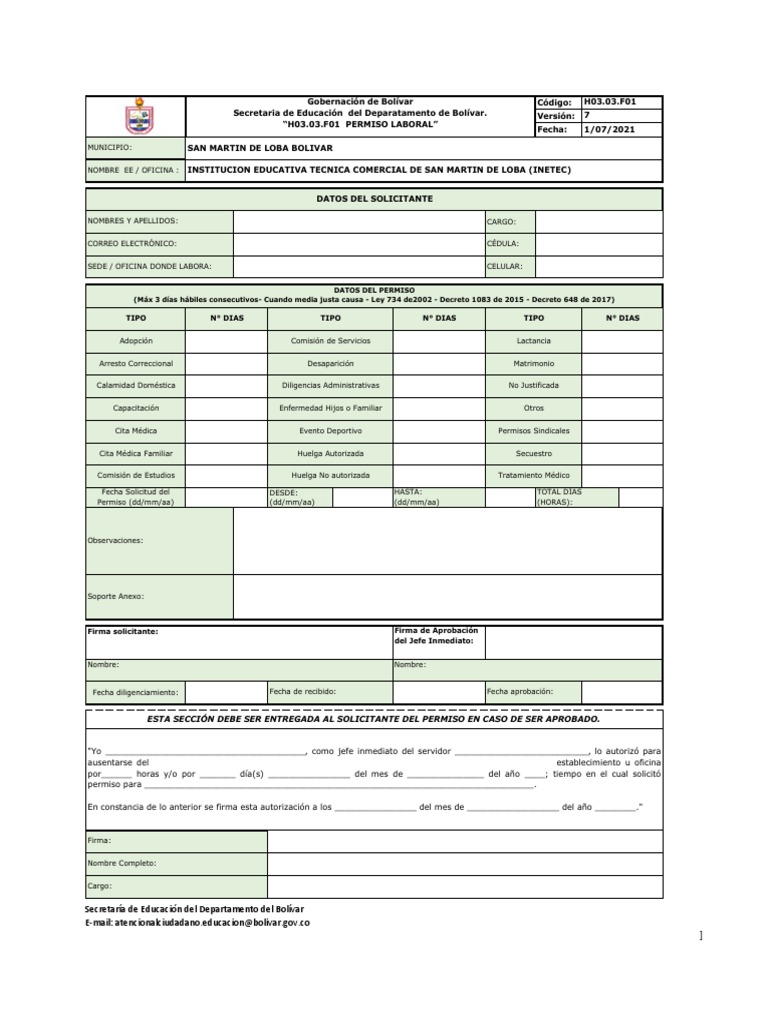 Formato Permiso Laboral 2021 | PDF | Gobierno