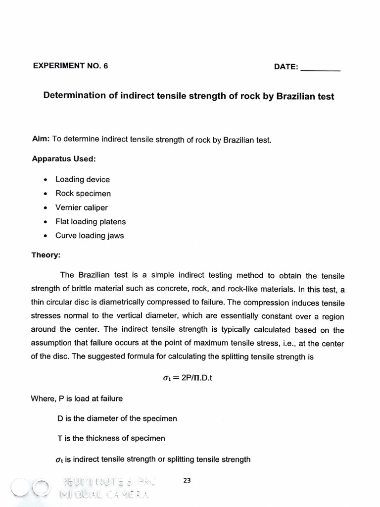 Brazilian Test | PDF | Strength Of Materials | Ultimate Tensile Strength