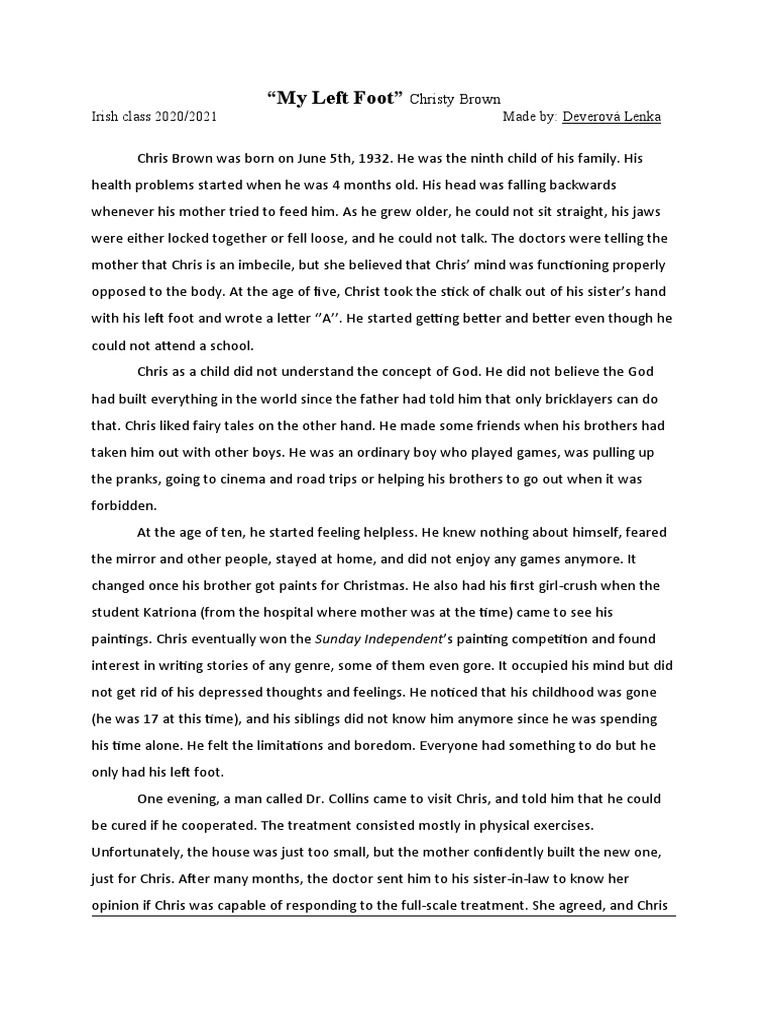 “My Left Foot” Christy Brown - Book Review | PDF | Thought