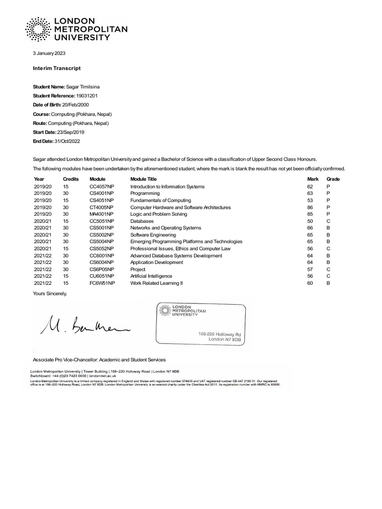 Interim Transcript and Award Confirmation | PDF | Computing | Computer ...