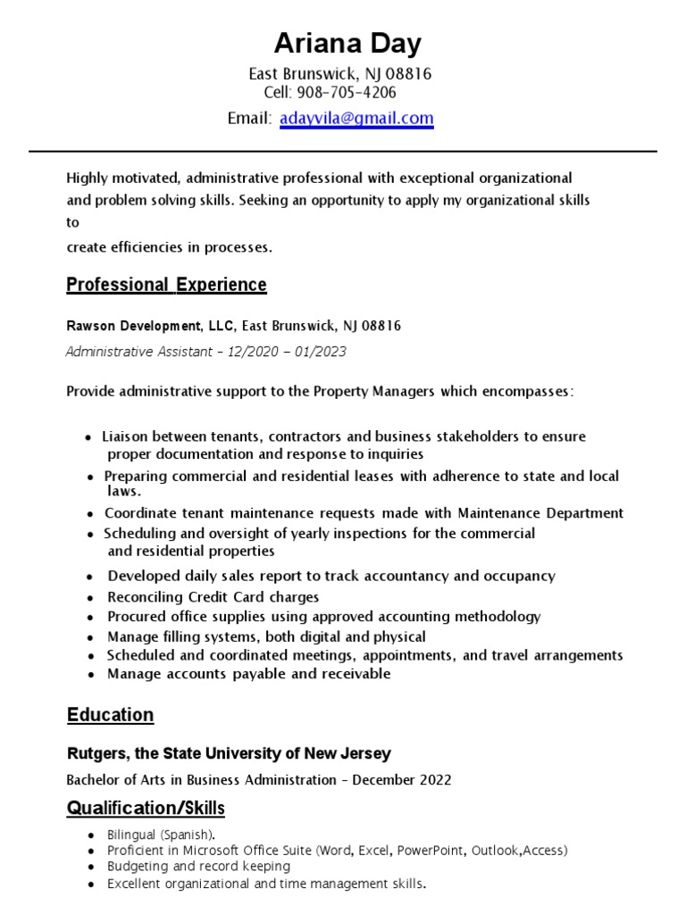 Ariana Day: Professional Experience | PDF | Business