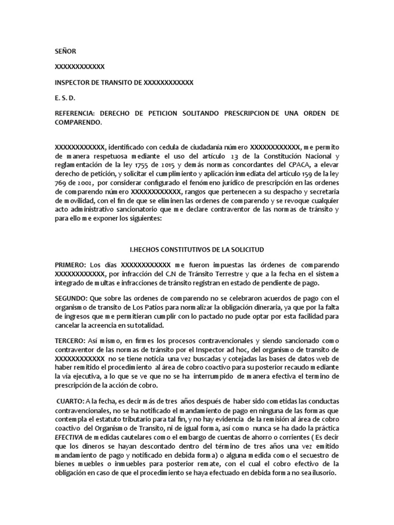 Derecho de Peticion Multas de Transito 2022 | PDF | Estatuto de limitaciones | Debido al proceso