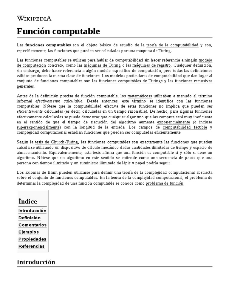 Función Computable: Índice | PDF | Teoría de la computabilidad | Teoría de la complejidad ...