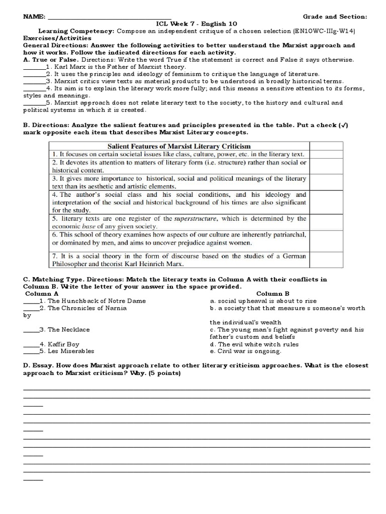 ICL - ENGLISH 10 - Q3 - Week 7 | PDF | Karl Marx | Marxism