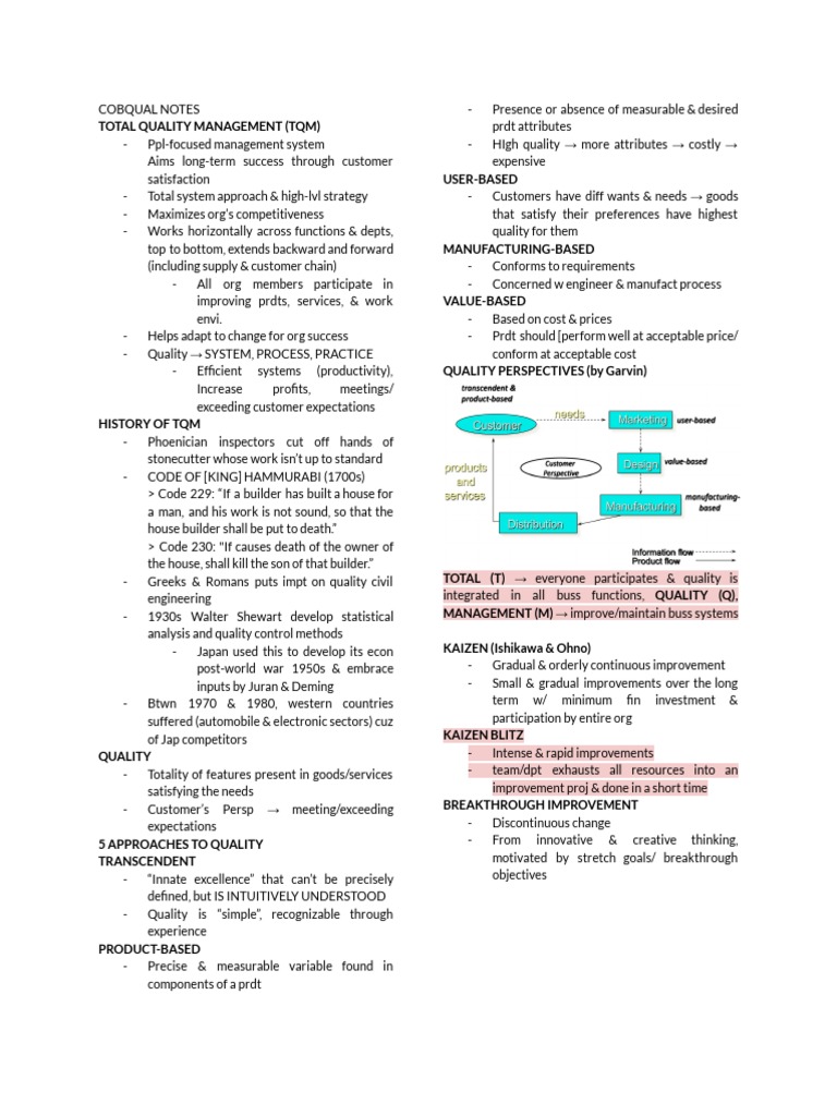 Quality Management NOTES | PDF | Engineering Tolerance | Lean Manufacturing