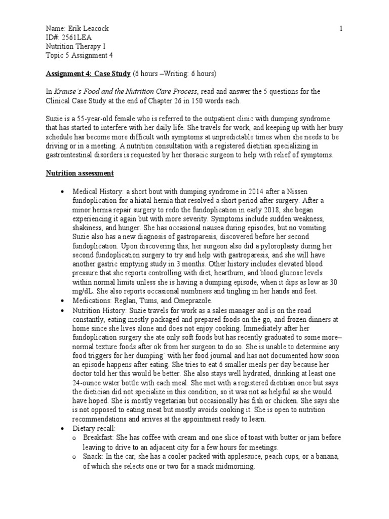 Topic 5 Assignment 4 Case Study | PDF | Diet & Nutrition | Dietary Fiber