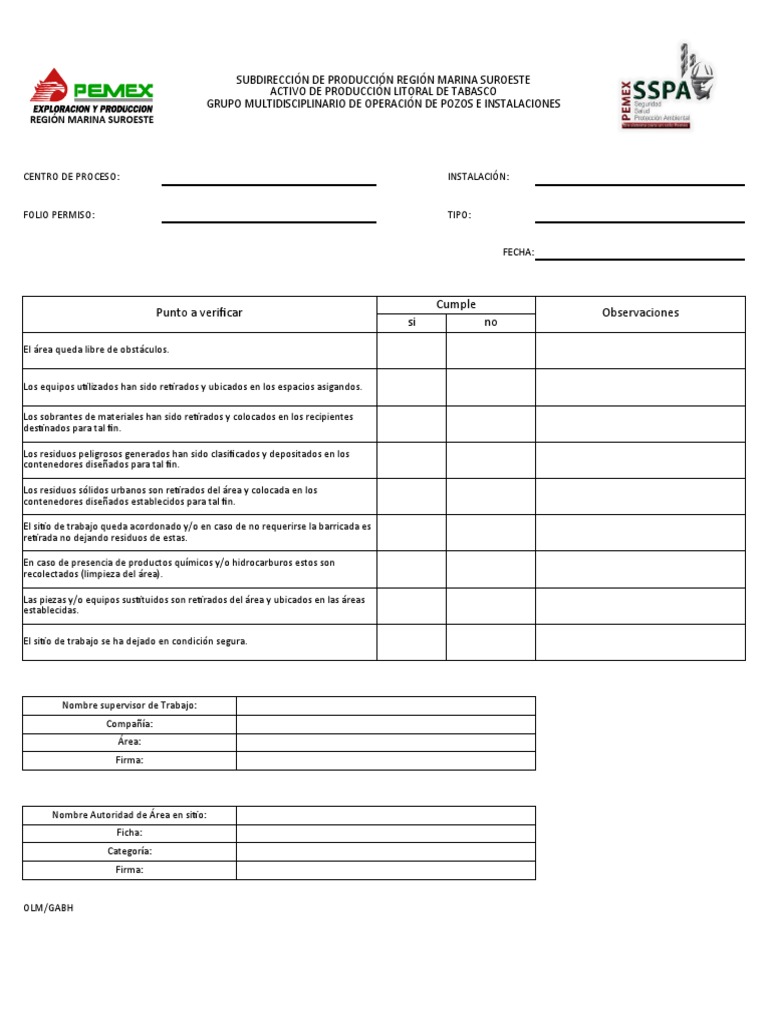 Entrega y Limpieza del Área de Trabajo | PDF