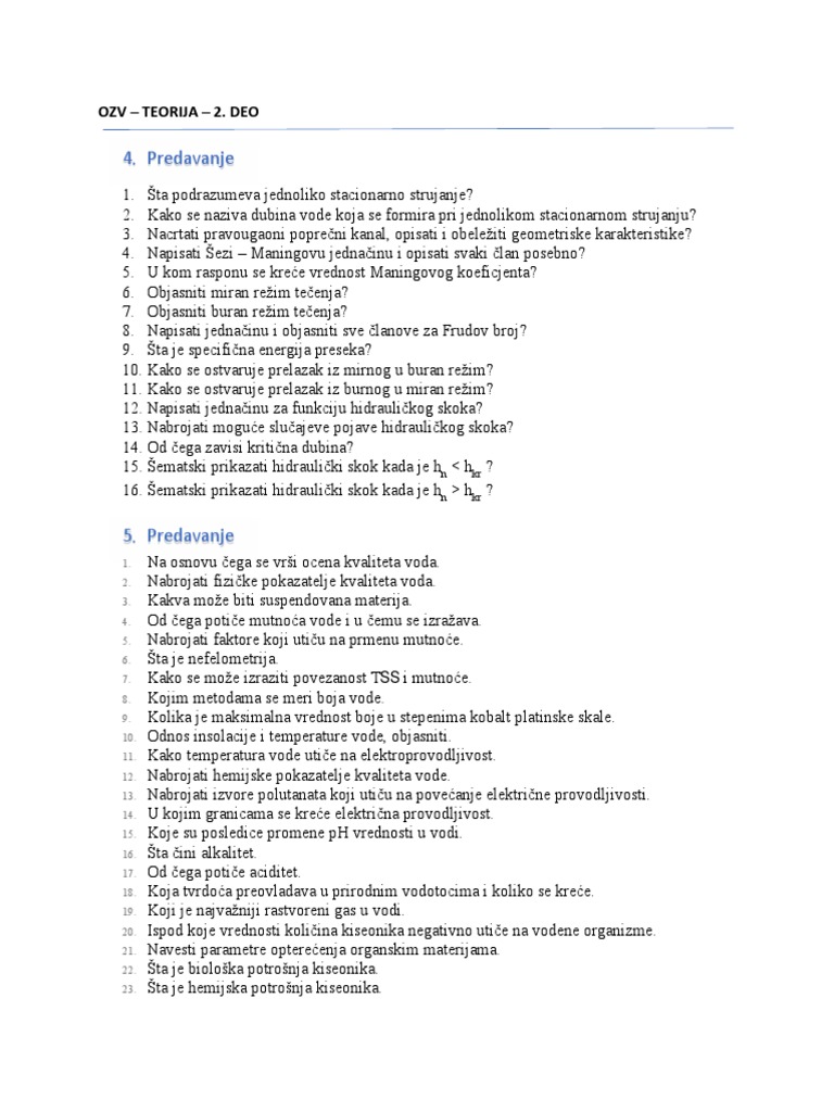 OZV - Teorijska Pitanja II Deo | PDF