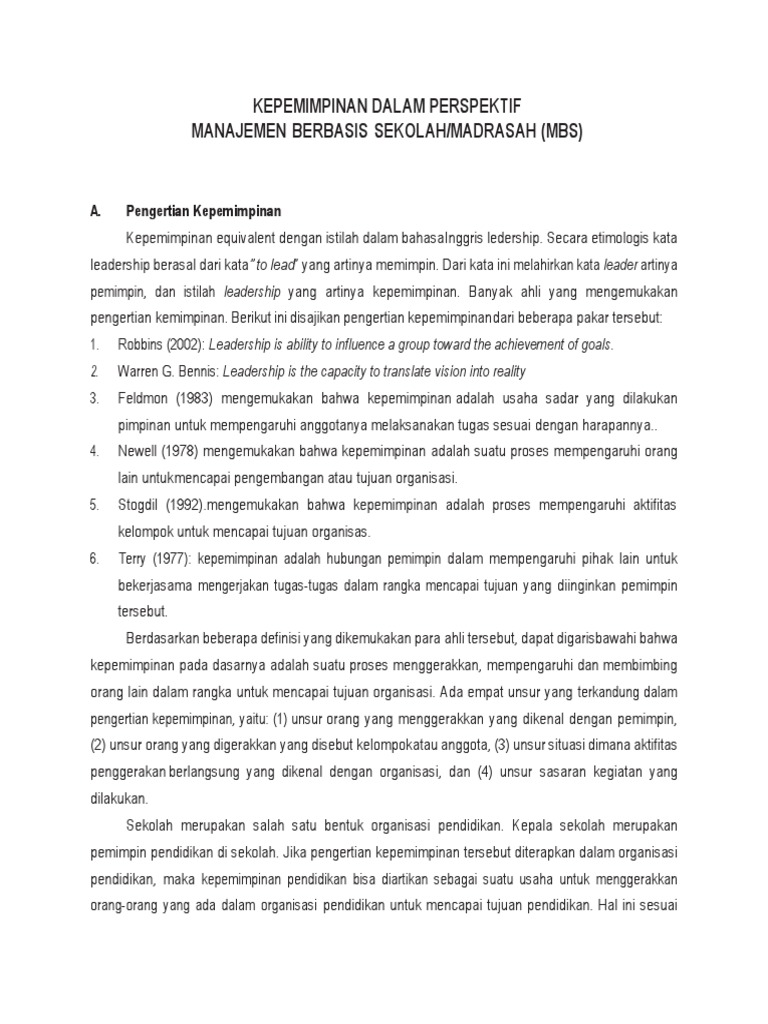 KEPEMIMPINAN DALAM PERSPEKTIF MBSdocx | PDF