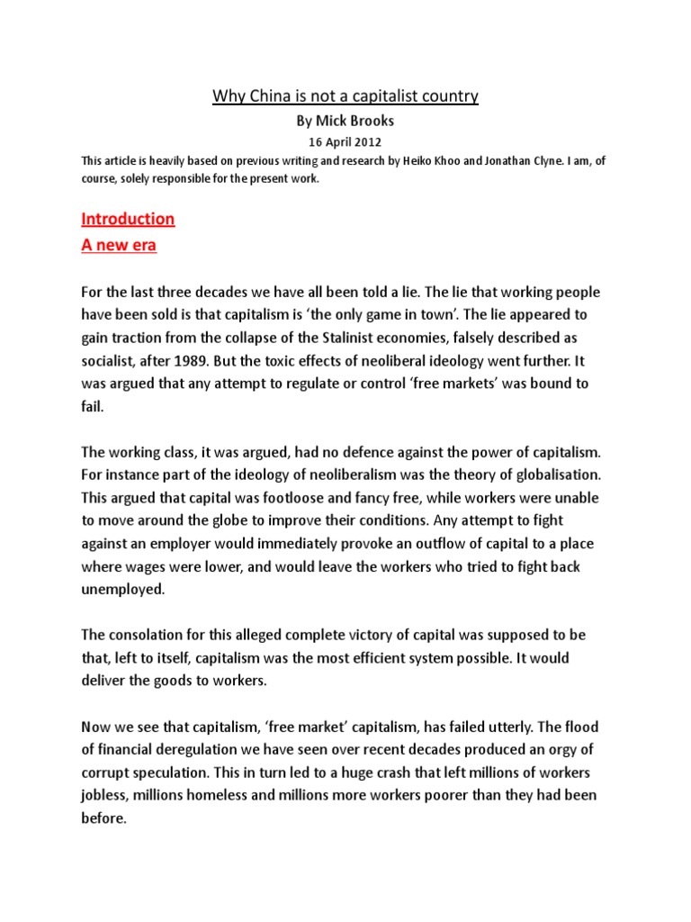 Why China Is Not A Capitalist Country | PDF | Capitalism | Stocks