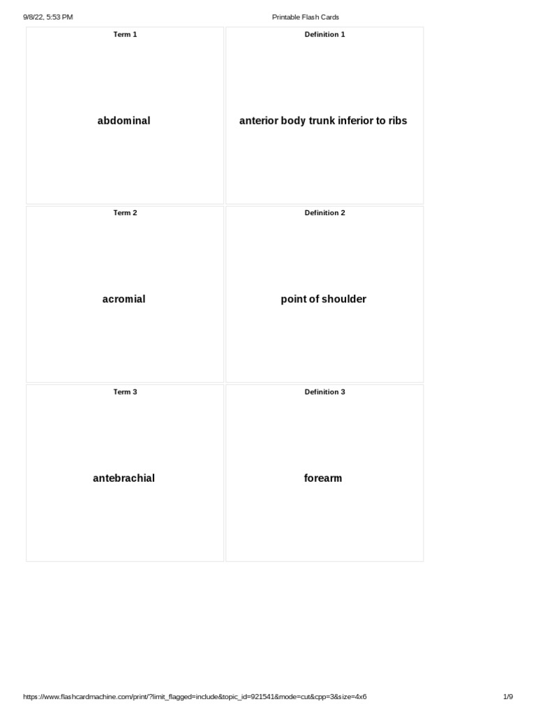 Printable Flash Cards | PDF | Pelvis | Hip