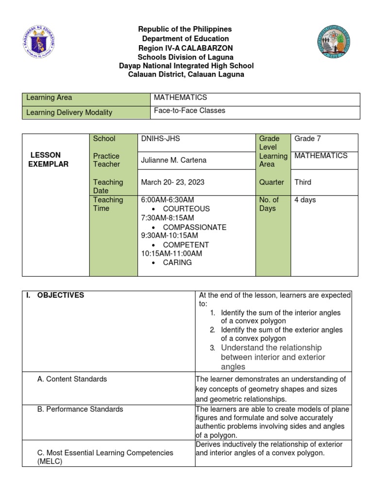MATH7 Detailed LE Q3 W6 | PDF | Triangle | Polygon