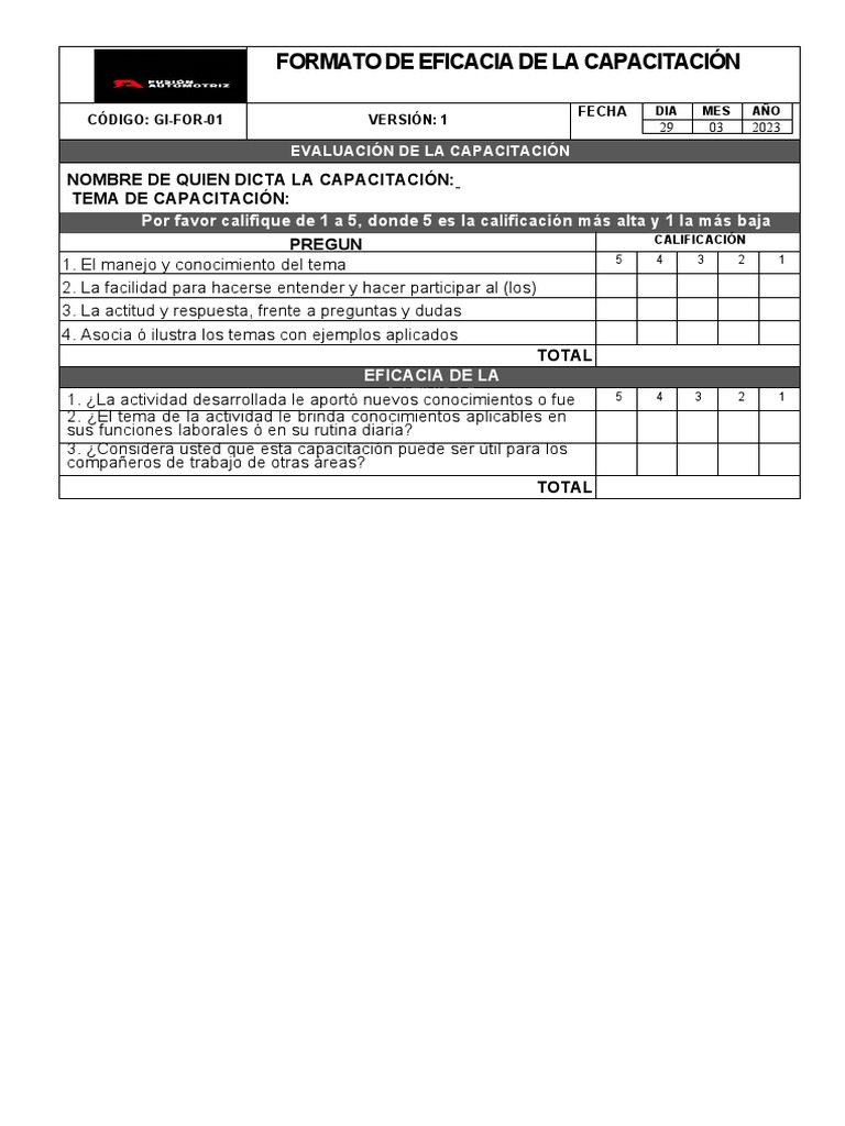 Gi-For-01 Formato Evaluacion de La Efic | PDF