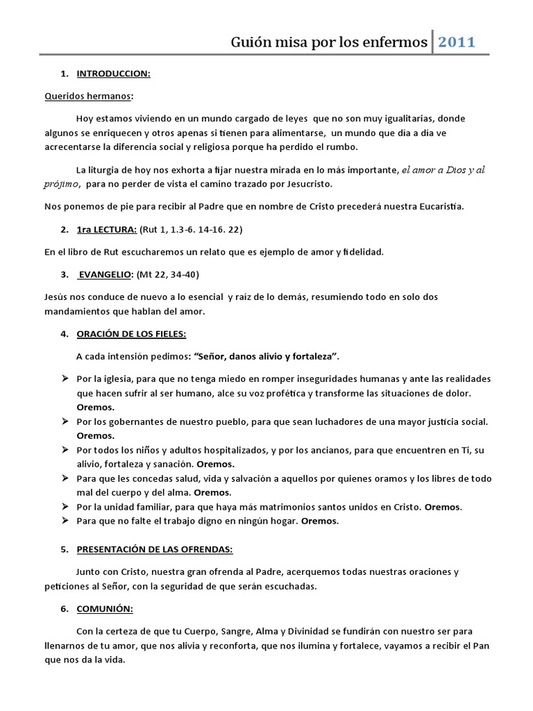 Guión Misa Por Los Enfermos | PDF