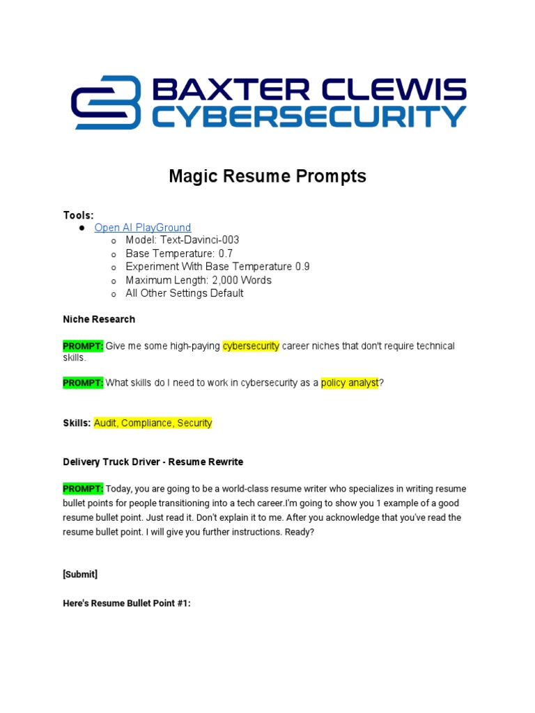 1679509928106baxter Clewis Magic Resume Prompts 2023 | PDF | Computer Security | Security