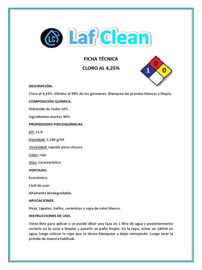 Ficha Tecnica Cloro | PDF