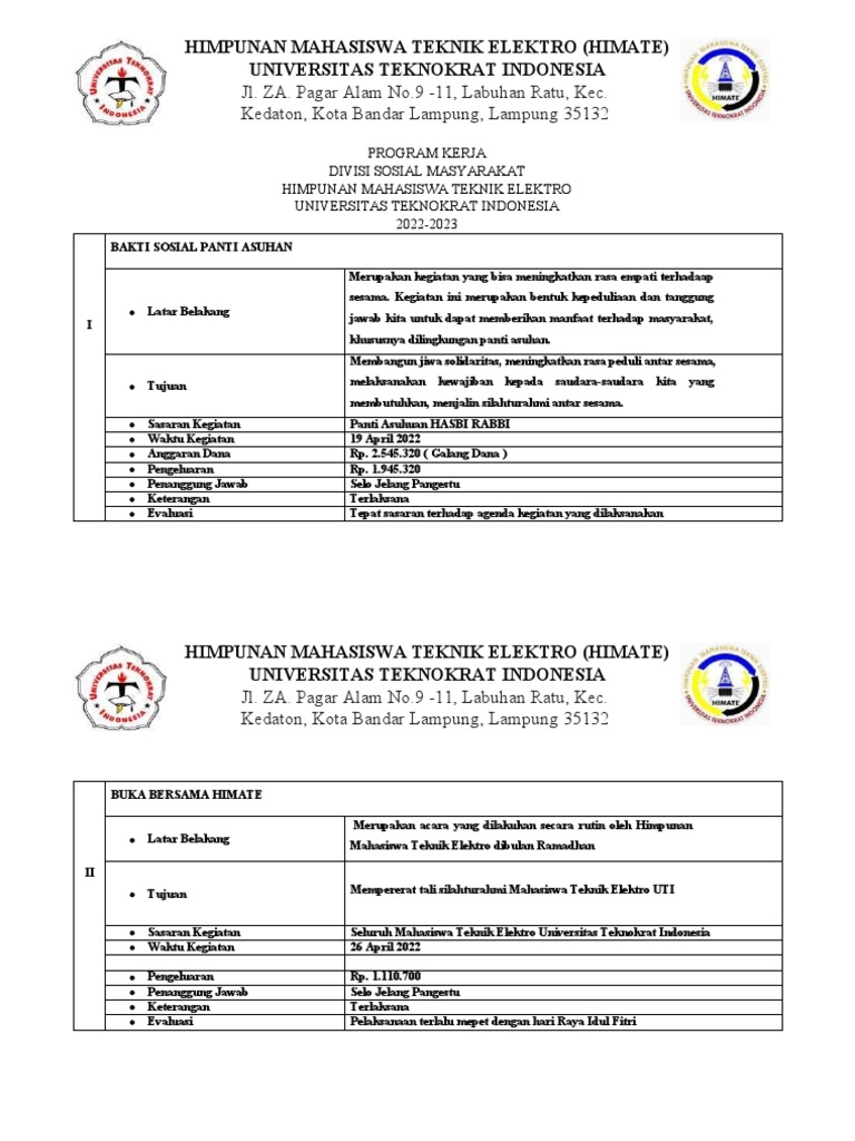 Program Kerja Divisi Sosmas Periode 2022-2023 (Fix) | PDF