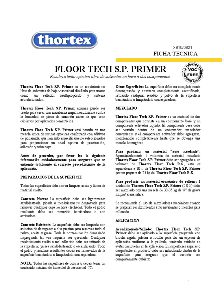 F-Tec FLOOR TECH S.P. PRIMER LT21 | PDF | Hormigón | Materiales