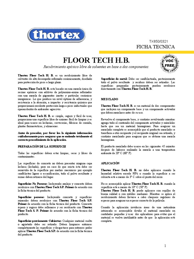 Recubrimiento Epóxico Thortex Floor Tech H.B. | PDF | Solvente ...