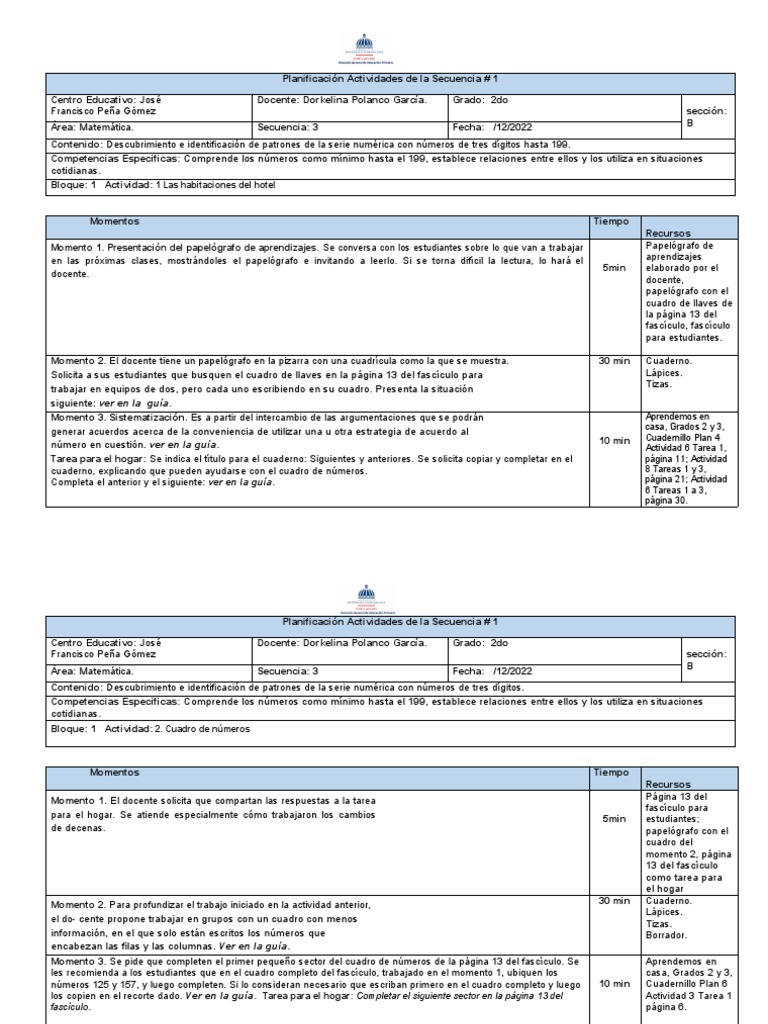 Planificación Mate Sec 3 | PDF | Sustracción | Evaluación