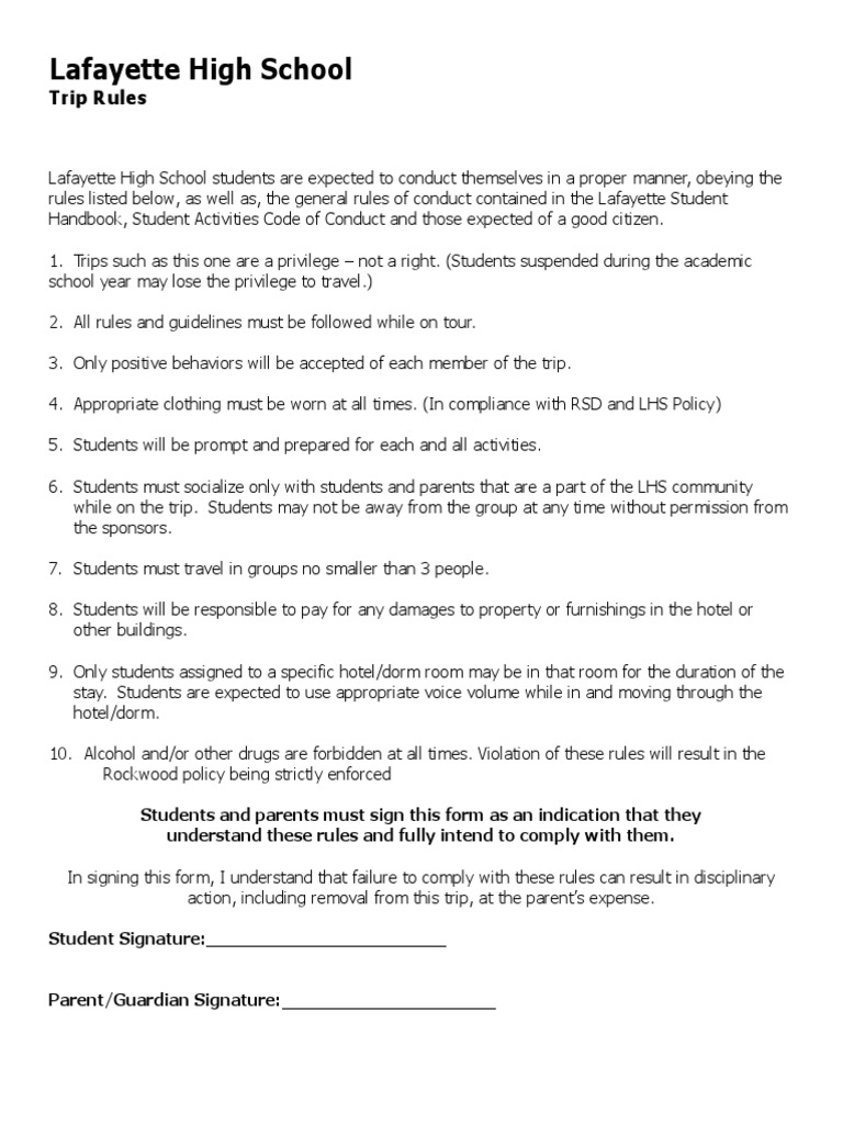 Lafayette High School: Trip Rules | PDF