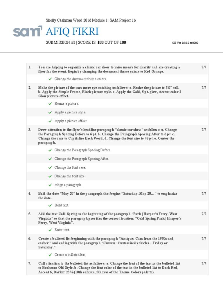 Word 2016 Module 1: SAM Project 1b Classic Car Show Flyer | PDF | Writing | Written Communication