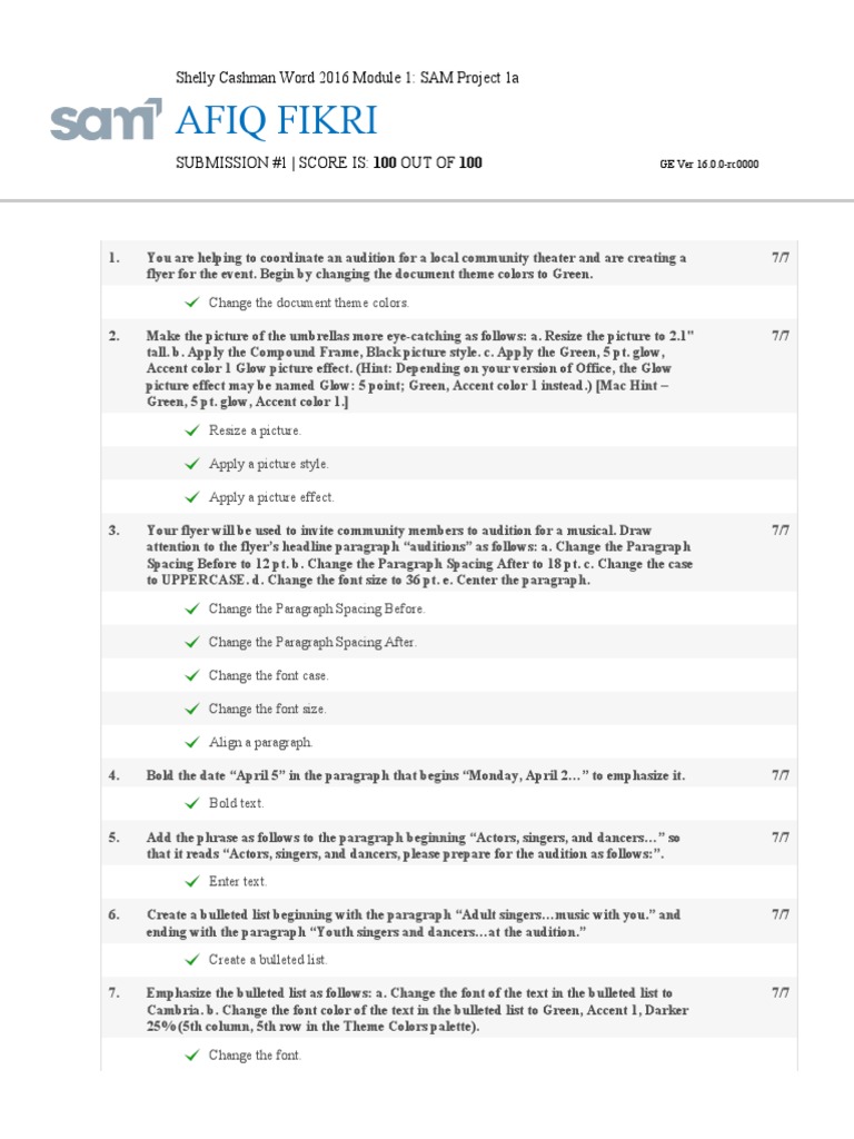 Shelly Cashman Word 2016 Module 1: SAM Project 1a Flyer | PDF ...