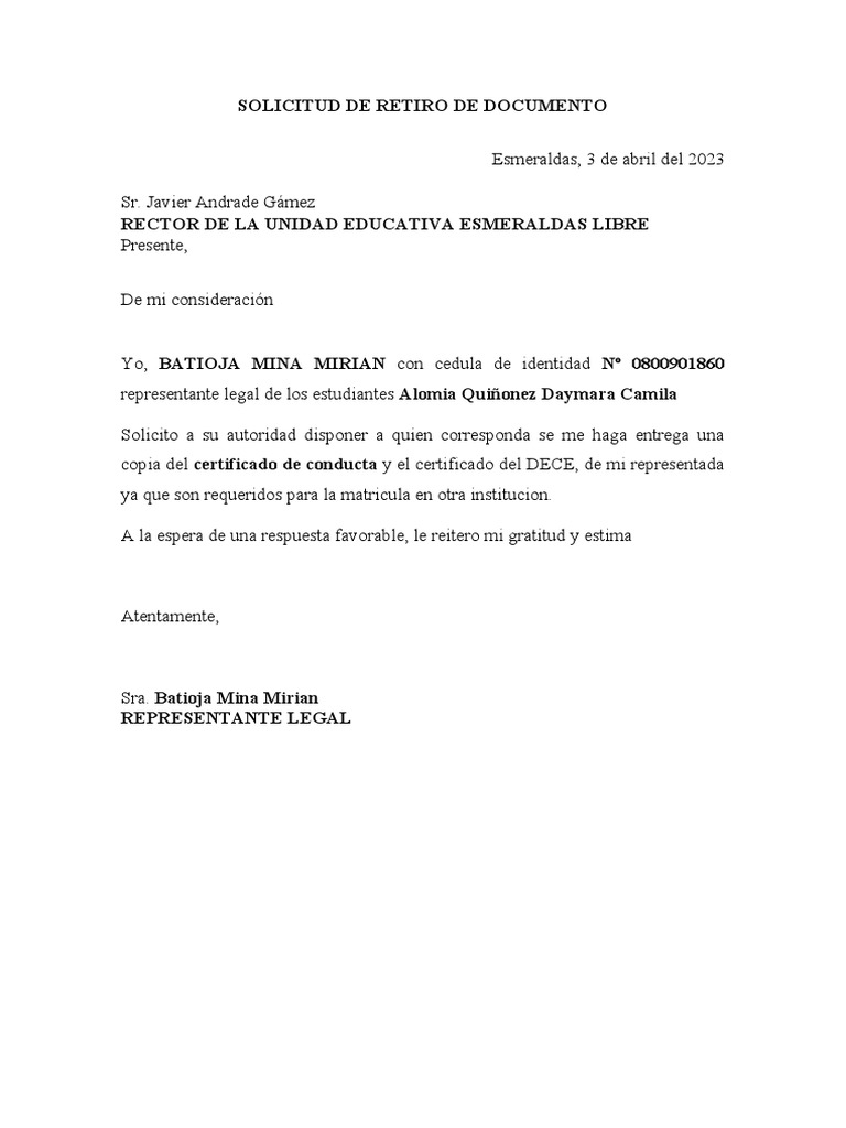 Solicitud de Retiro de Documento | PDF