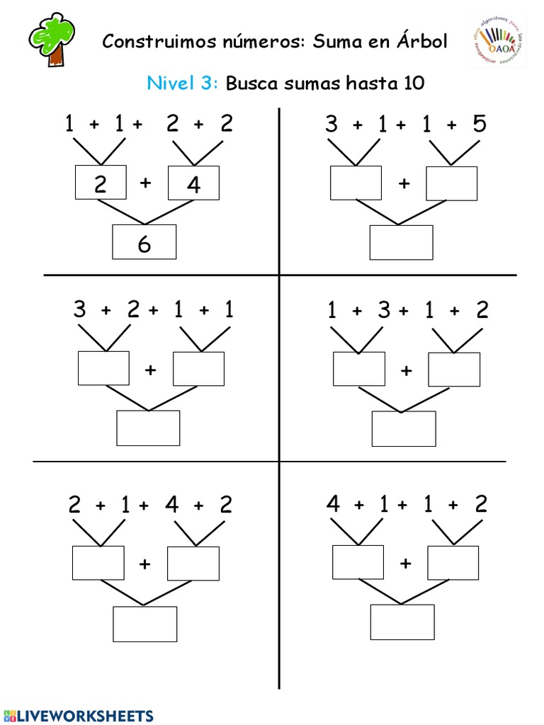 Sumando números hasta 10 mediante árboles de suma | PDF