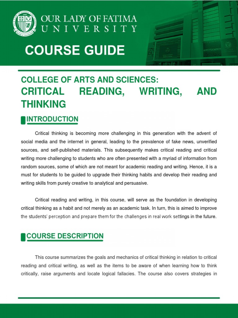 Critical Reading and Writing Course | PDF | Critical Thinking | Thought