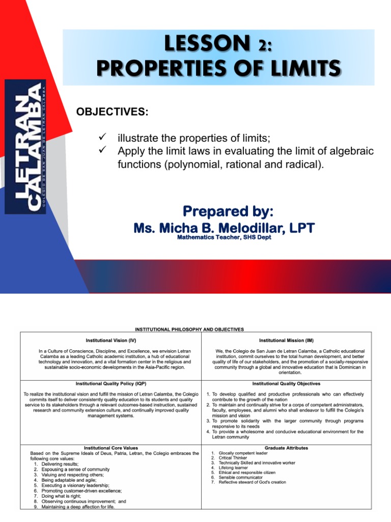 Lesson 2 - Properties of Limits | PDF | Function (Mathematics) | Polynomial