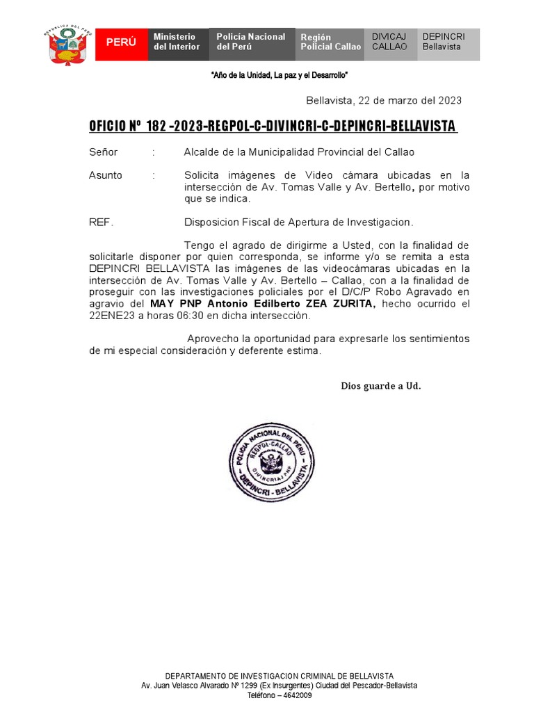 Oficio Solicitando Camaras | PDF