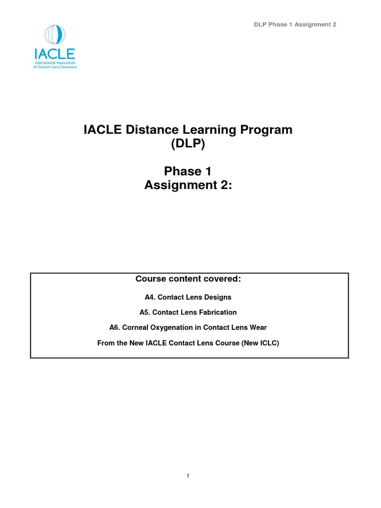 DLP Phase 1 Contact Lens Assignment | PDF | Contact Lens | Cornea