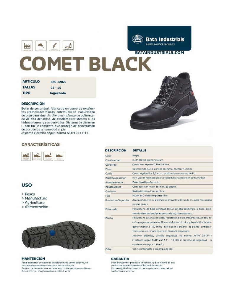 Ficha Tecnica Bota de Seguridad Comet Black Bata | PDF