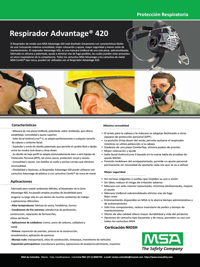 Ficha Tecnica Respirador Advantage 420 Doble Via Msa | PDF | Soldadura ...