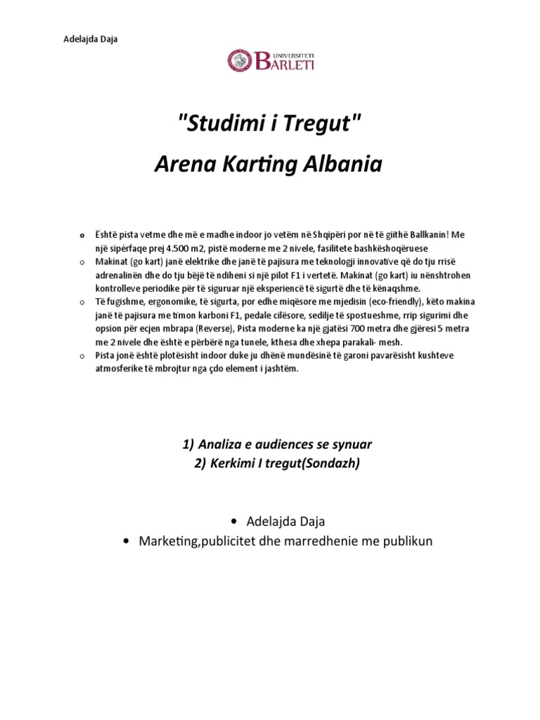 Studimi i tregut-ArenaKarting | PDF