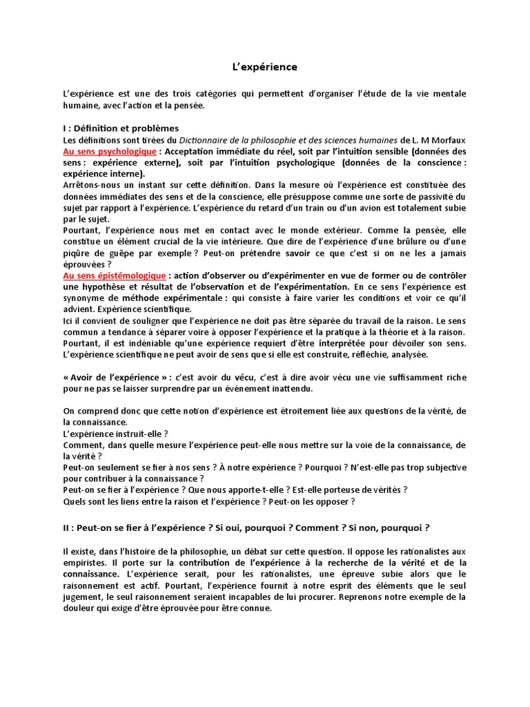 Définition et enjeux de l'expérience | PDF | A priori et a posteriori ...