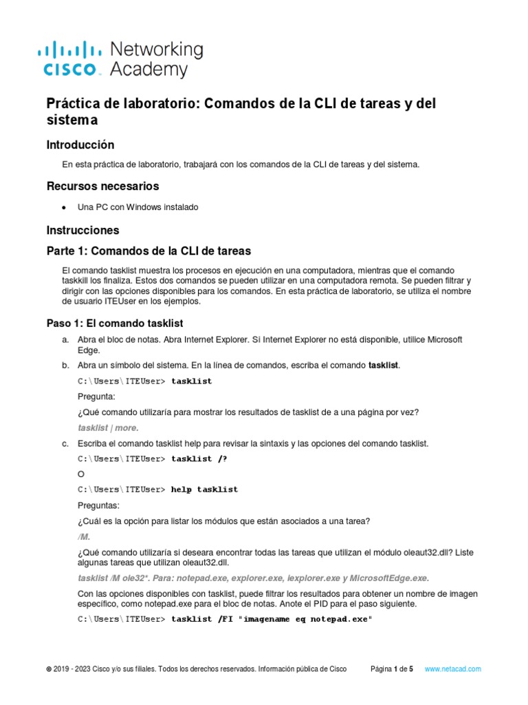 11.4.4.2 Lab - Task and System CLI Commands | PDF | Interfaz de línea ...