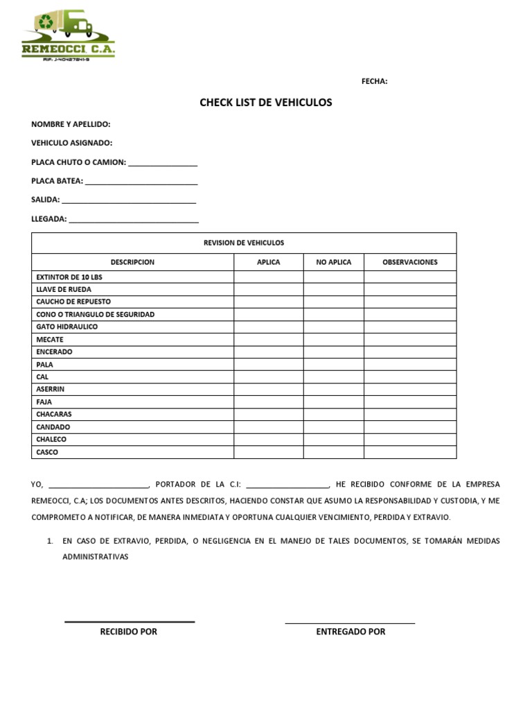 Lista de Verificación de Vehículos | PDF