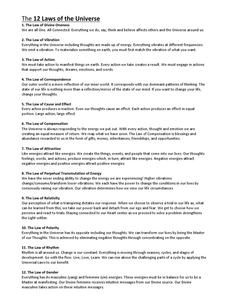 The 12 Laws of The Universe | PDF | Thought | Yin And Yang