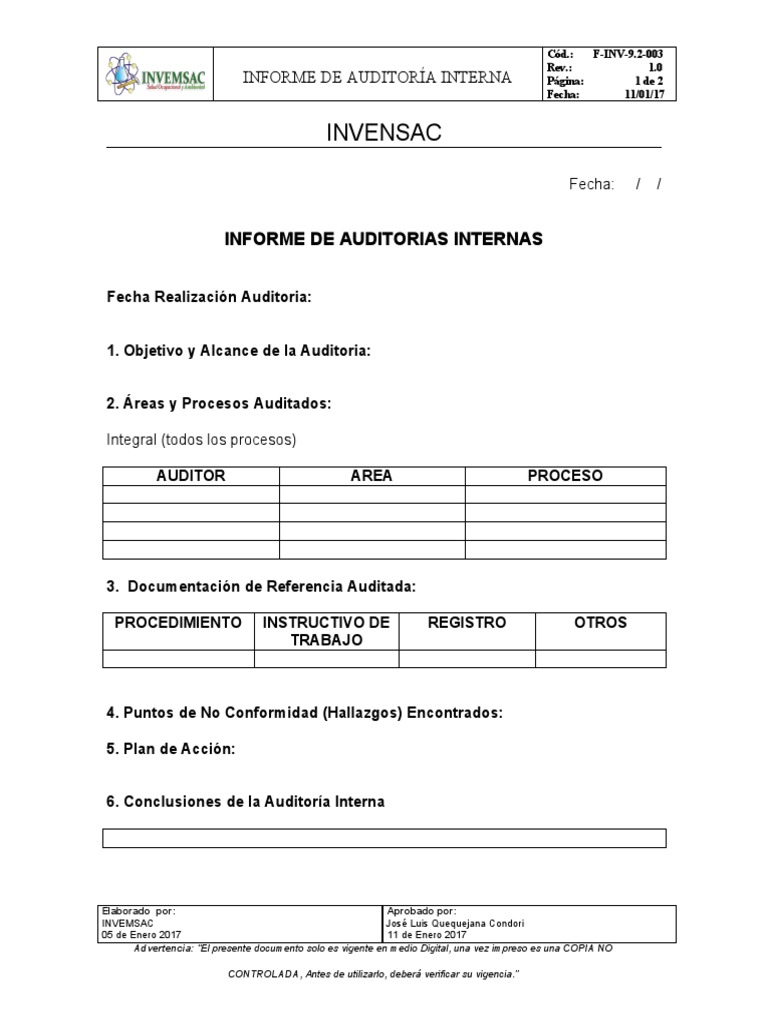 FINV003 Informe de Auditoria Interna | PDF