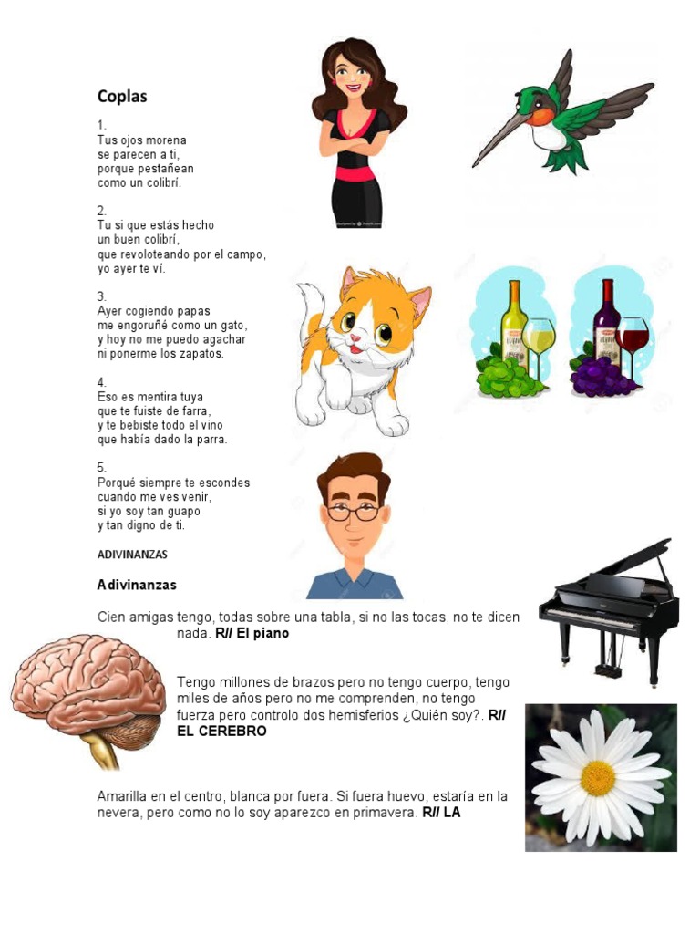 Coplas, ADIVINANZAS, LEYENDAS, FABULAS, REFRANES, TRABALENGUAS Y EXPERIMENTOS | PDF | Fuerza