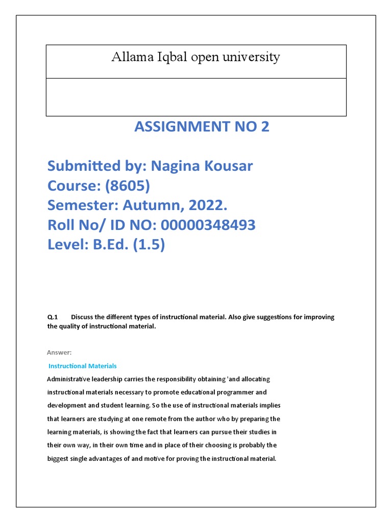 8605 Assignment No 2 | Download Free PDF | Curriculum | Evaluation