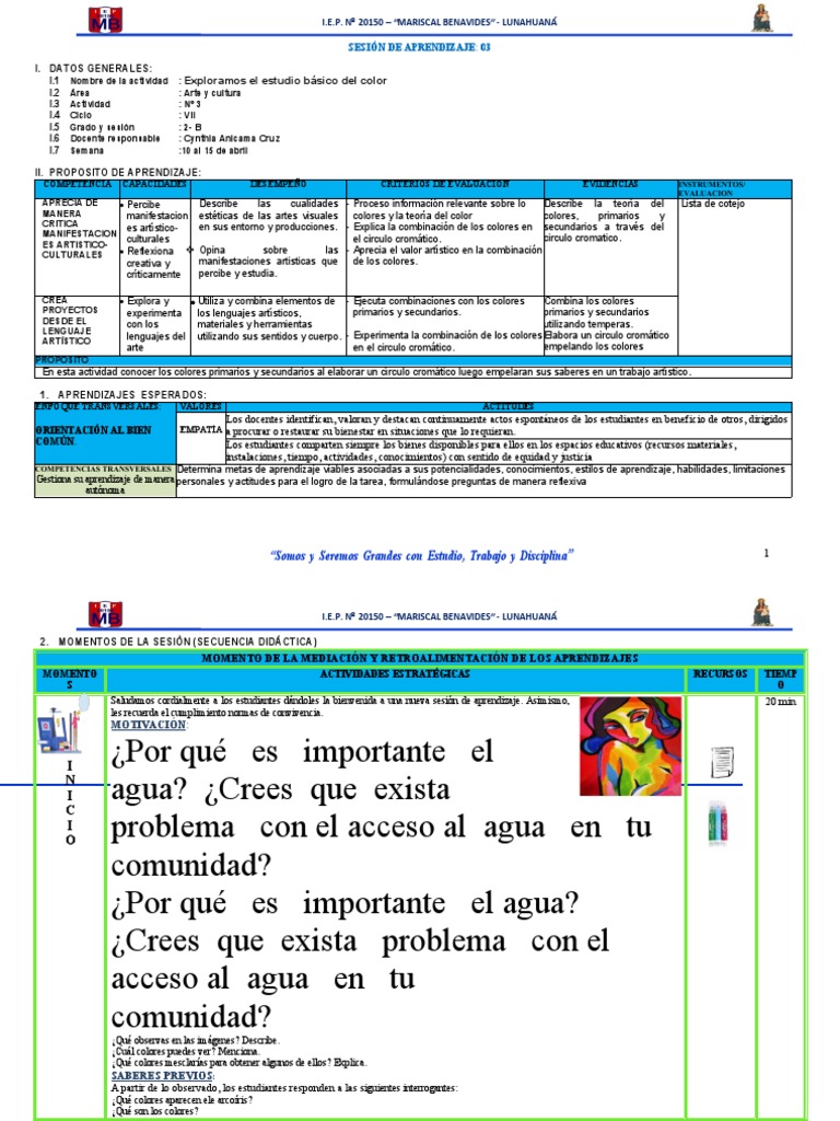 Sesion Arte N 3 Exp 1 Para 2 B 2023 Pdf Aprendizaje Color